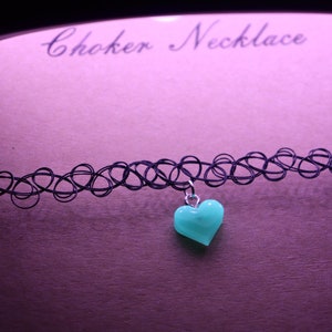 Blue Glow Heart Choker Necklace | Retro Tattoo Choker W/ Handmade Resin ...