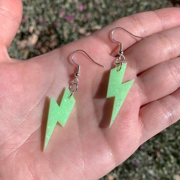 Neon Green Lightning Bolt Earrings - Etsy