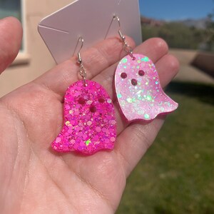 Sparkly Neon Pink Ghost Earrings | Handmade Halloween Jewelry | Boo ...