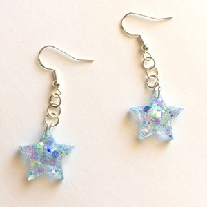 Light Blue Sparkly Star Earrings | Handmade Dainty Resin Jewelry ...