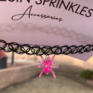 Pink Sparkly Spider Choker Necklace | 90s Neon Tattoo Choker W ...