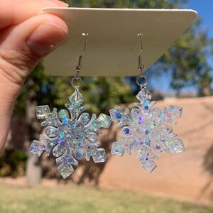 Light Blue Glitter Snowflake Earrings Handmade Dangle Winter Earrings ...