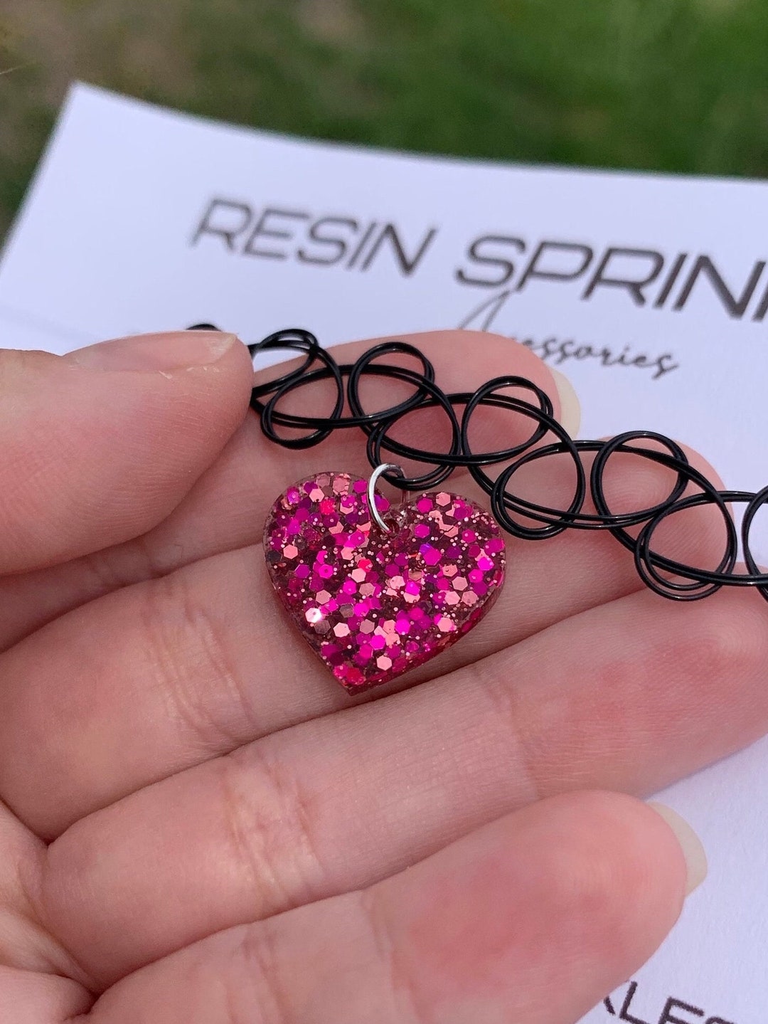 Hot Pink Glitter Heart Tattoo Choker Necklace | 90s Choker Necklace W ...