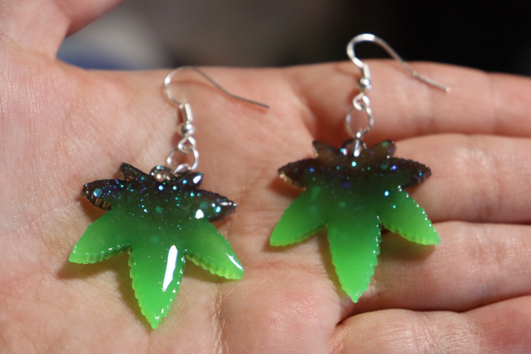 Trippy Glow Weed Leaf Earrings | Handmade Marijuana Jewelry | Cannabis ...