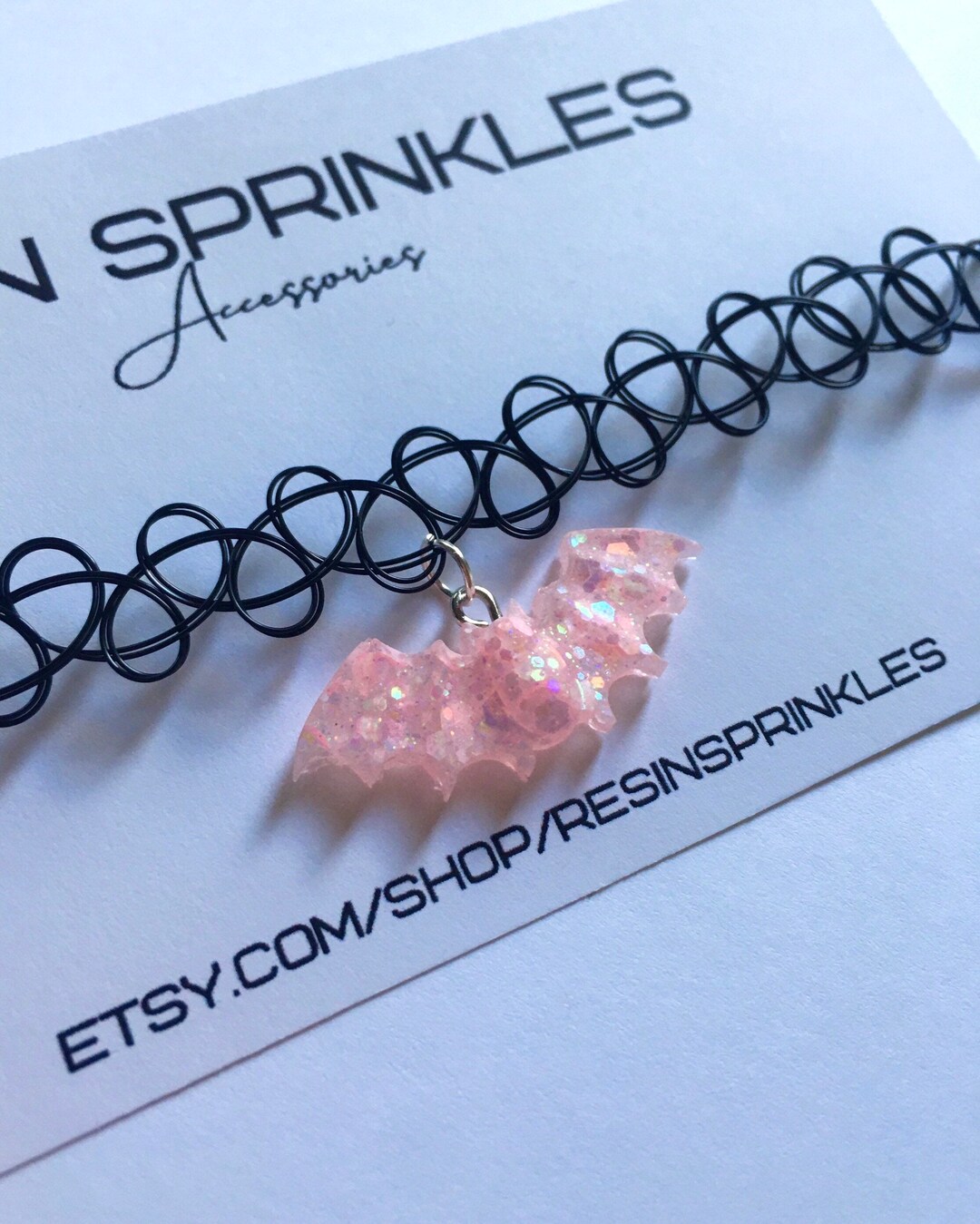 Pastel Pink Sparkly Bat Tattoo Choker Necklace | 90s Kawaii Gothic ...