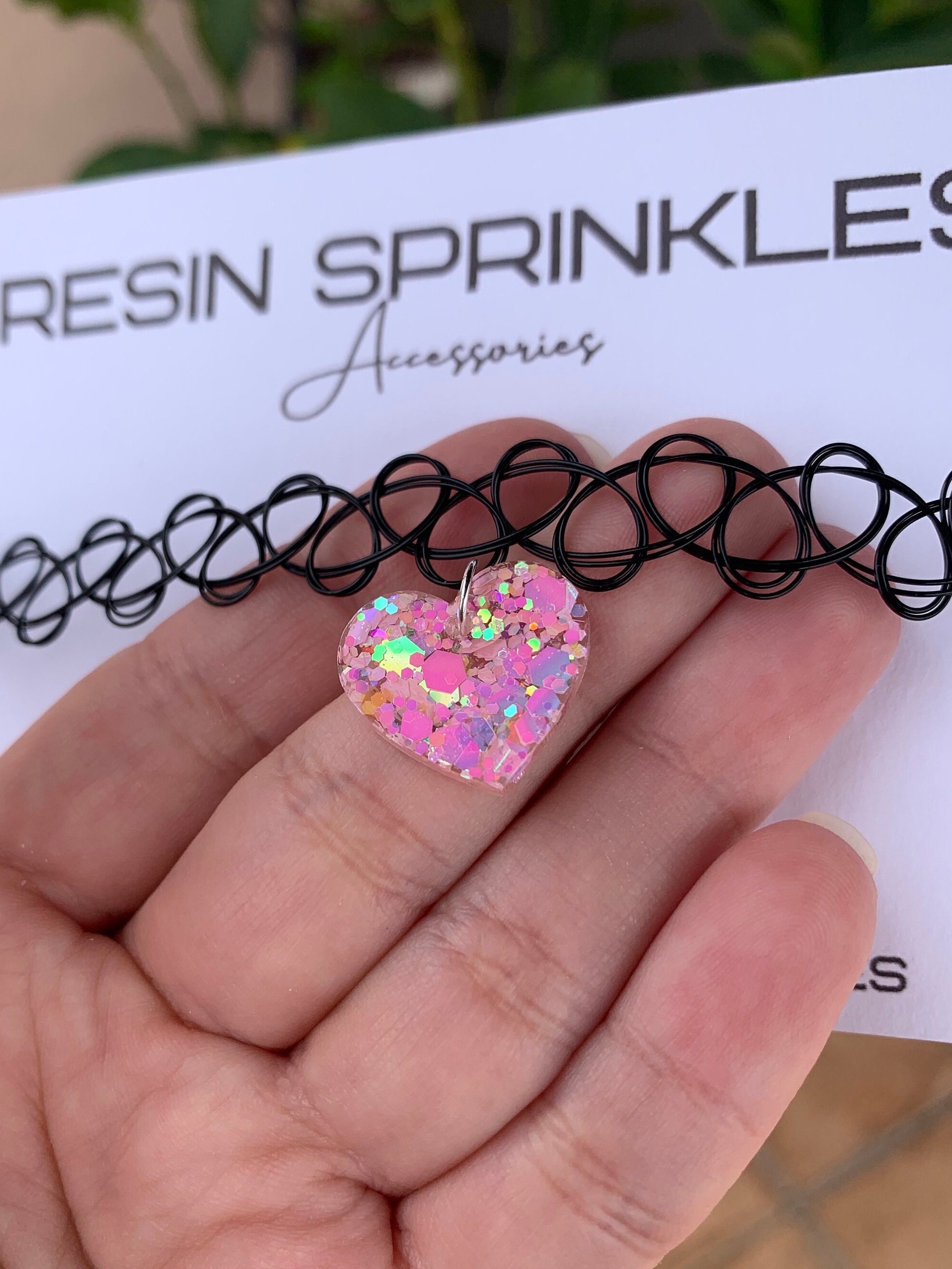 Pink Heart Tattoo Choker Necklace | 90s Elastic Choker W/ Handmade Pink ...