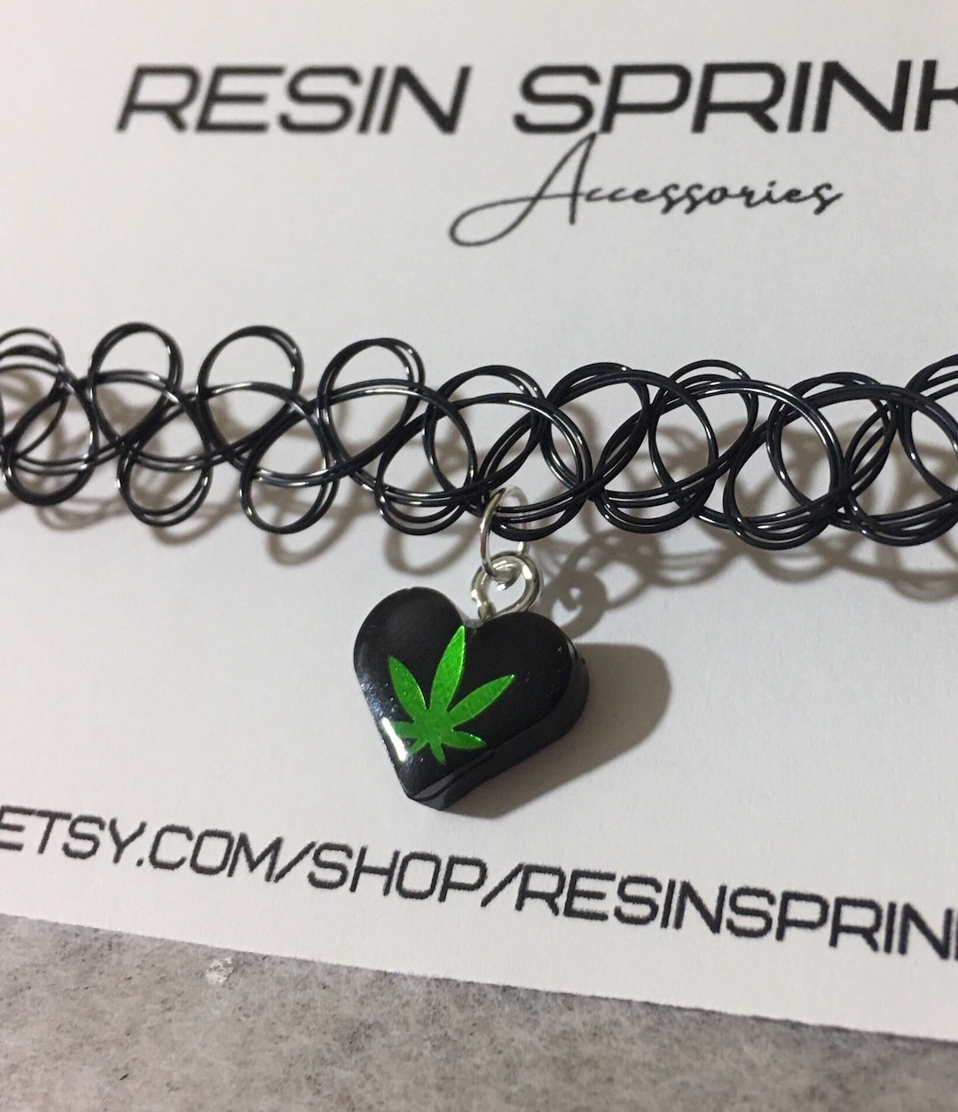 Black 420 Heart Tattoo Choker Necklace | Handmade Cannabis Jewelry ...