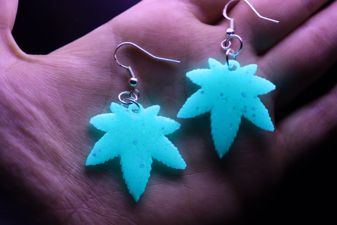 Blue Glow in the Dark Weed Leaf Earrings | Handmade 420 Jewelry ...