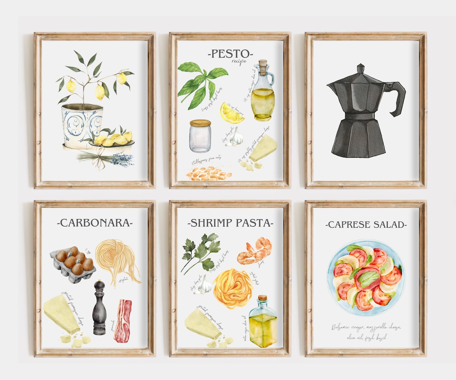 Italian Kitchen Wall Art Prints | Recipe Gallery Set of 8 (digital ...