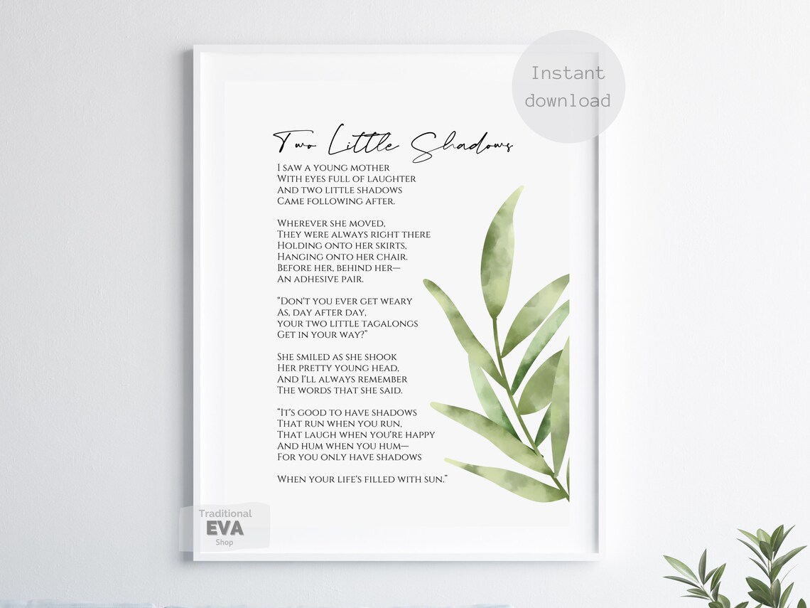 Two Little Shadows Poem Gift for Mother Mom Unknown Author - Etsy