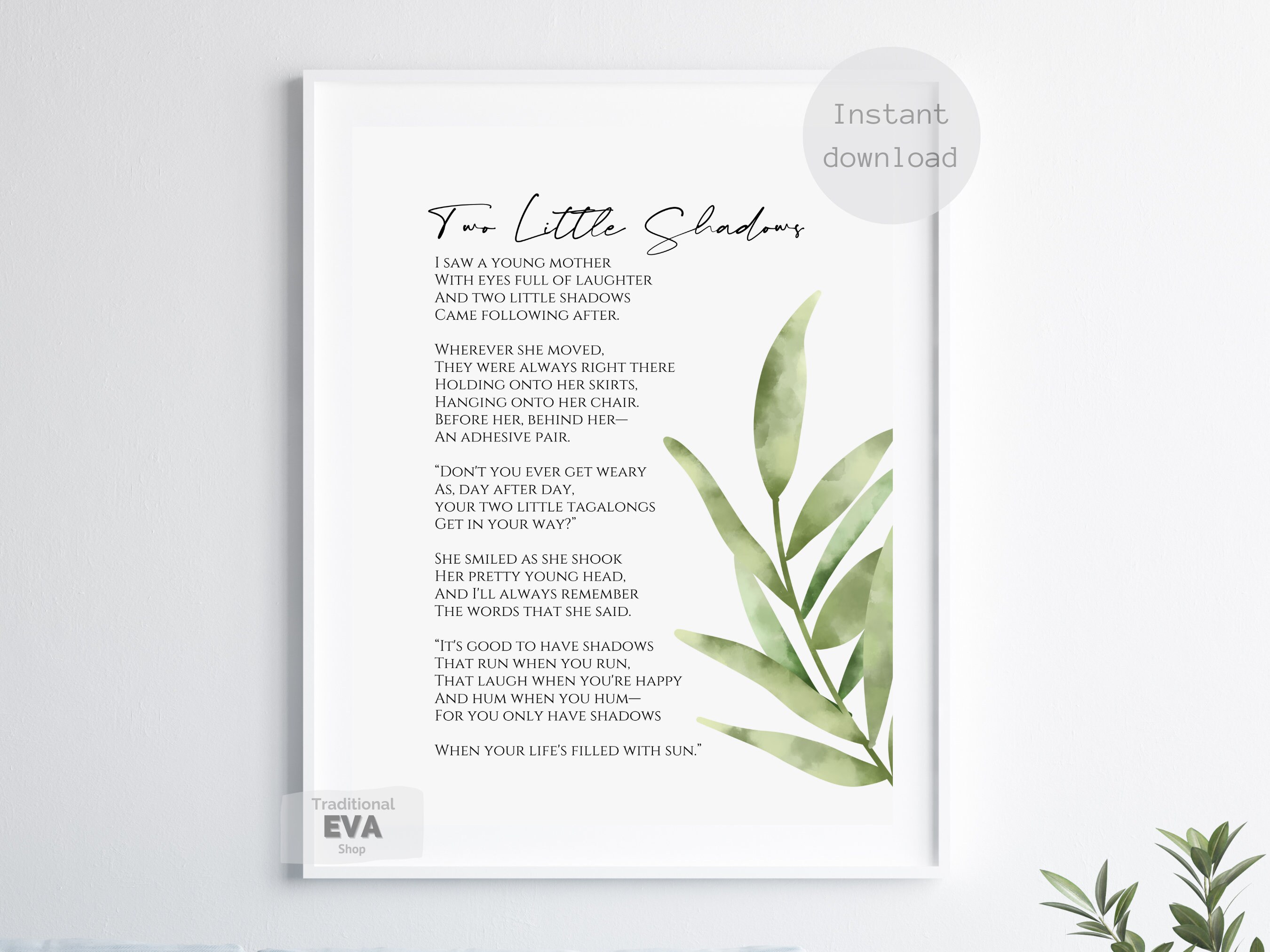Two Little Shadows Poem Gift for Mother Mom Unknown Author - Etsy