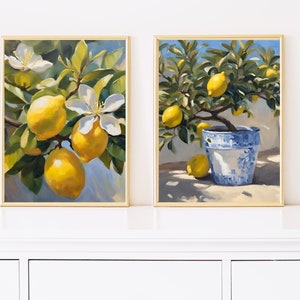 Lemon Tree Wall Art Set of 2 | Citrus Kitchen Prints | Italian & Greek ...