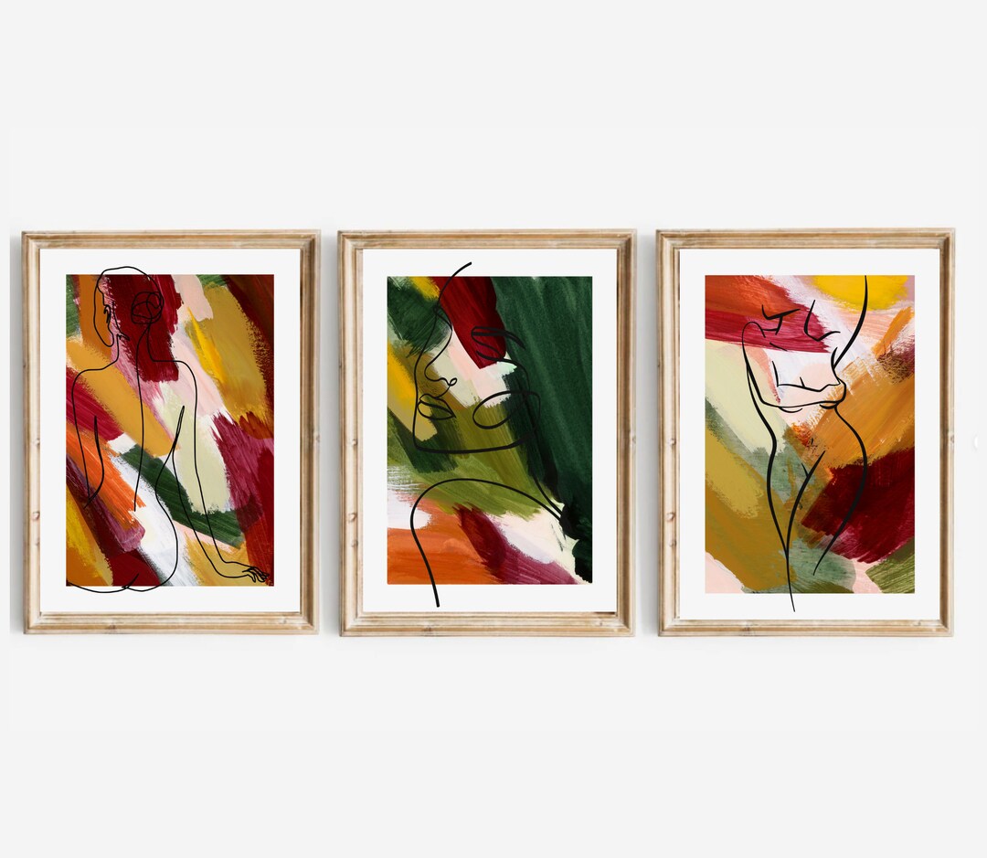 3er Set Drucke, Abstrakte Wandkunst mit Körperlinien, Aquarell Formen druckbare Wandkunst ...