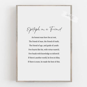 Epitaph on a Friend - Robert Burns Poem Print, Celebration of Life Poem ...