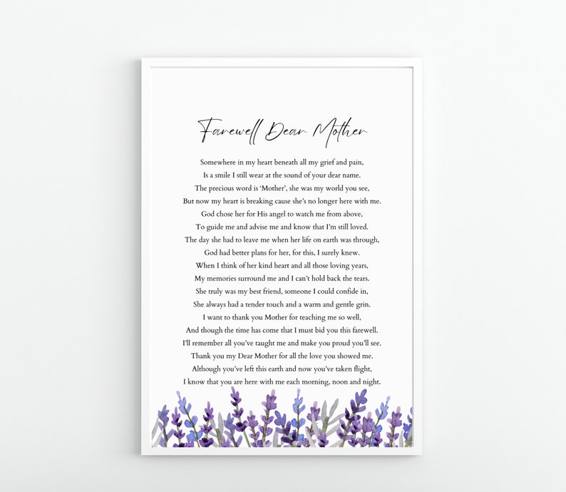 Farewell Dear Mother Funeral Printable Poem Digital - Etsy Canada
