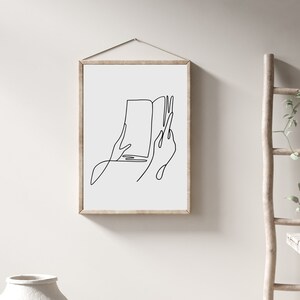 Minimalist Book Line Art, Digital Download, Reading Print, Reader ...