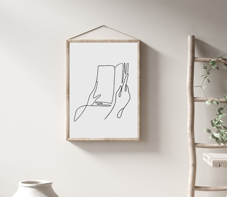 Minimalist Book Line Art, Digital Download, Reading Print, Reader ...