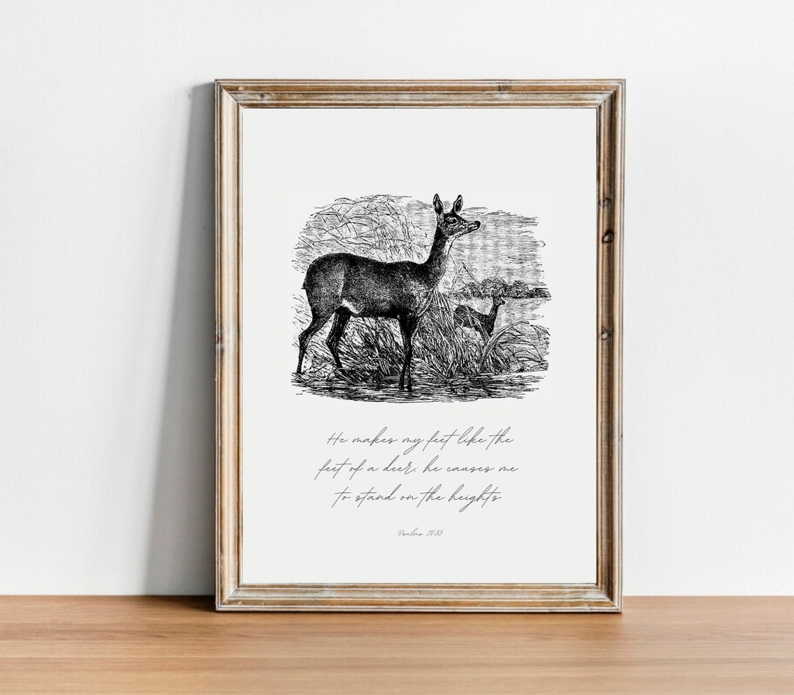 Deer Bible Verse Wall Art, Psalm 18, Bible Quote, Psalm Print ...