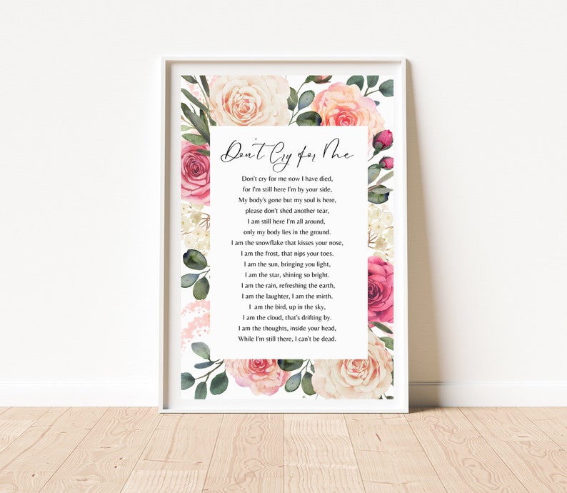 Don't Cry for Me Memorial Poem. Celebration of Life, Funeral ...
