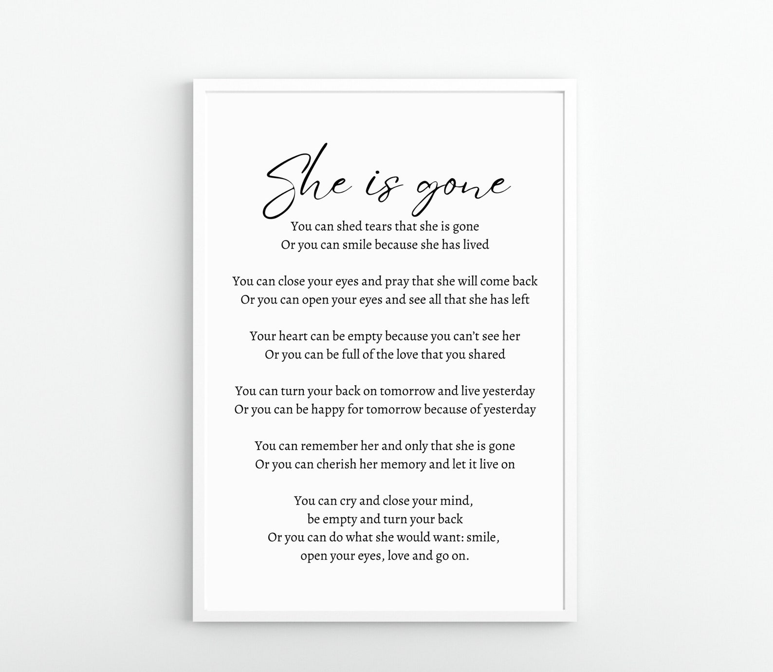She is Gone | David Harkins Printable Poem, Digital Download, Grief ...