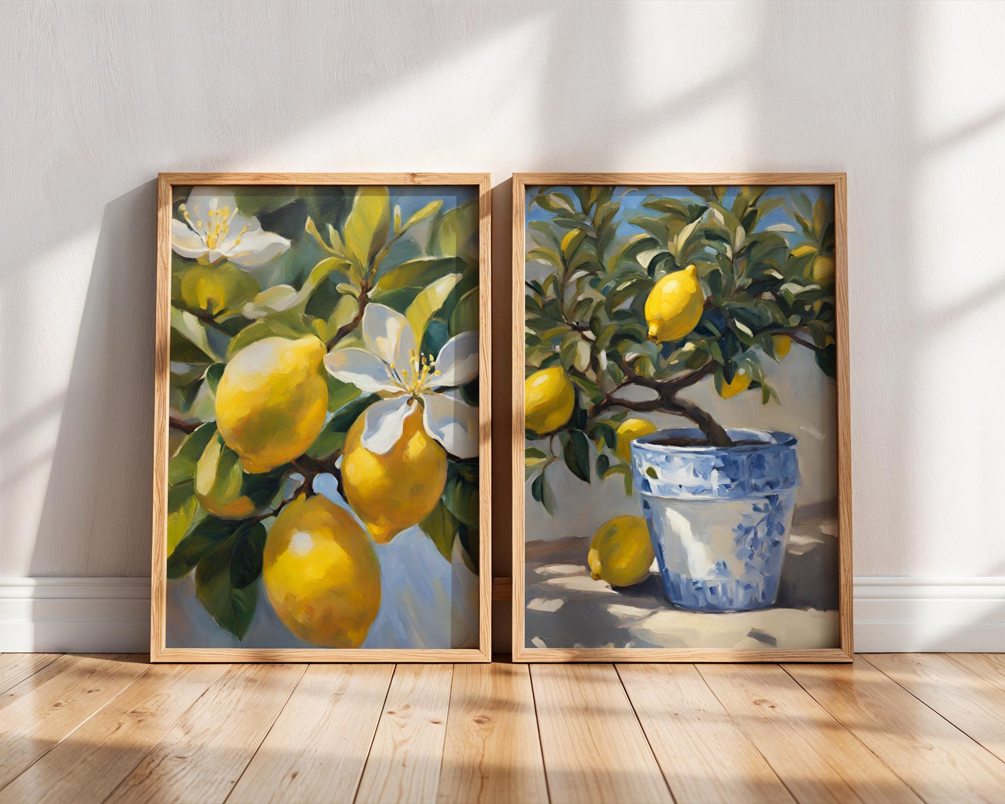 Lemon Tree Wall Art Set of 2 | Citrus Kitchen Prints | Italian & Greek ...