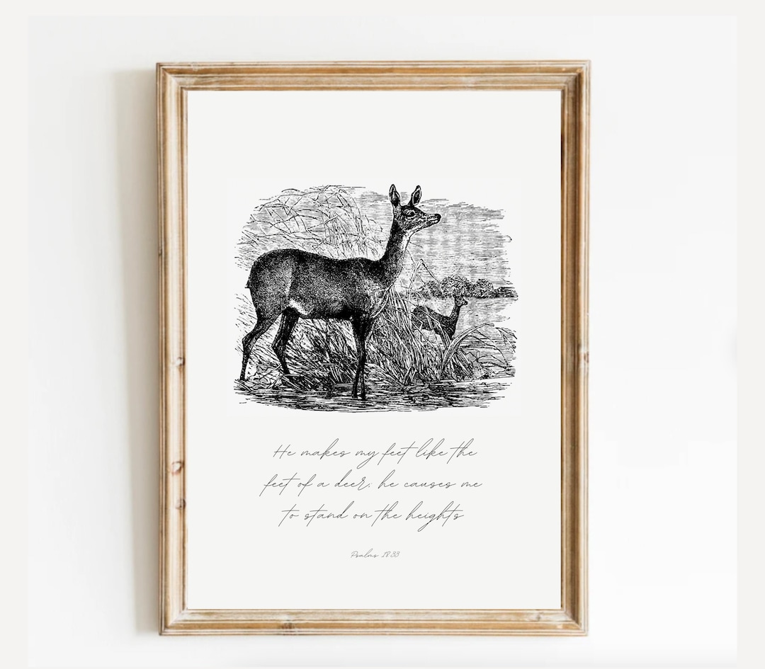 Deer Bible Verse Wall Art, Psalm 18, Bible Quote, Psalm Print ...
