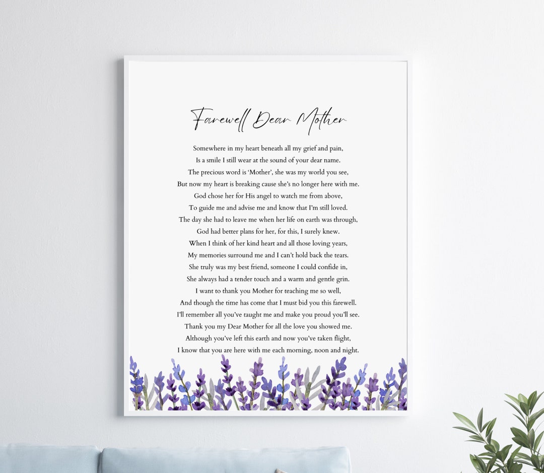 Farewell Dear Mother | Funeral Printable Poem, Digital Download, Grief ...