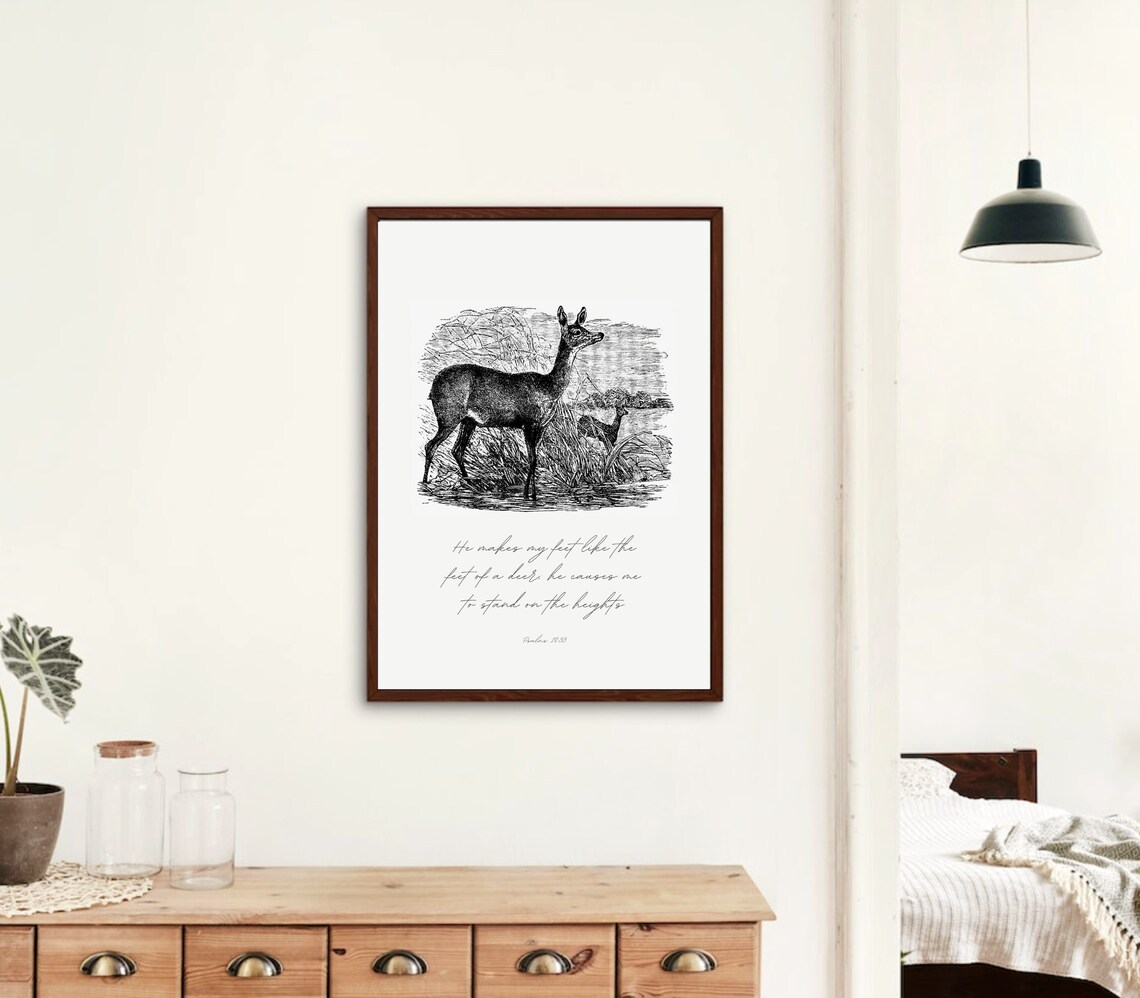 Deer Bible Verse Wall Art, Psalm 18, Bible Quote, Psalm Print ...