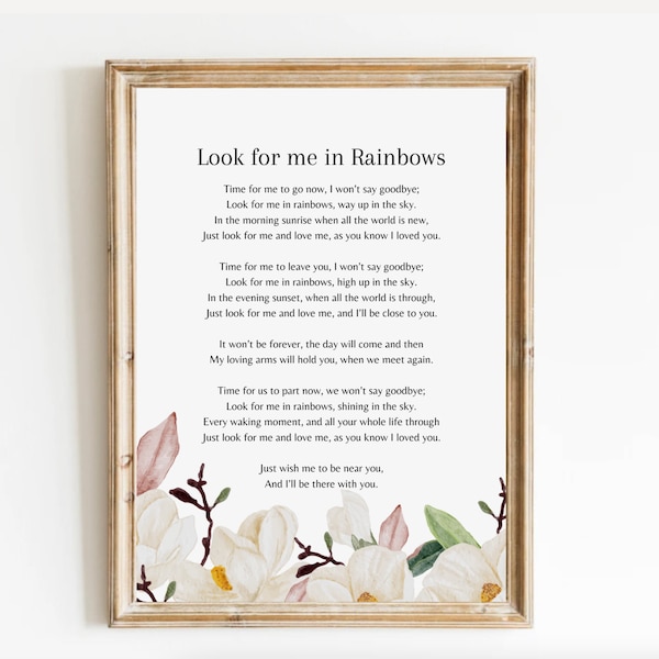 Look for Me in Rainbows Poem Print - Etsy UK