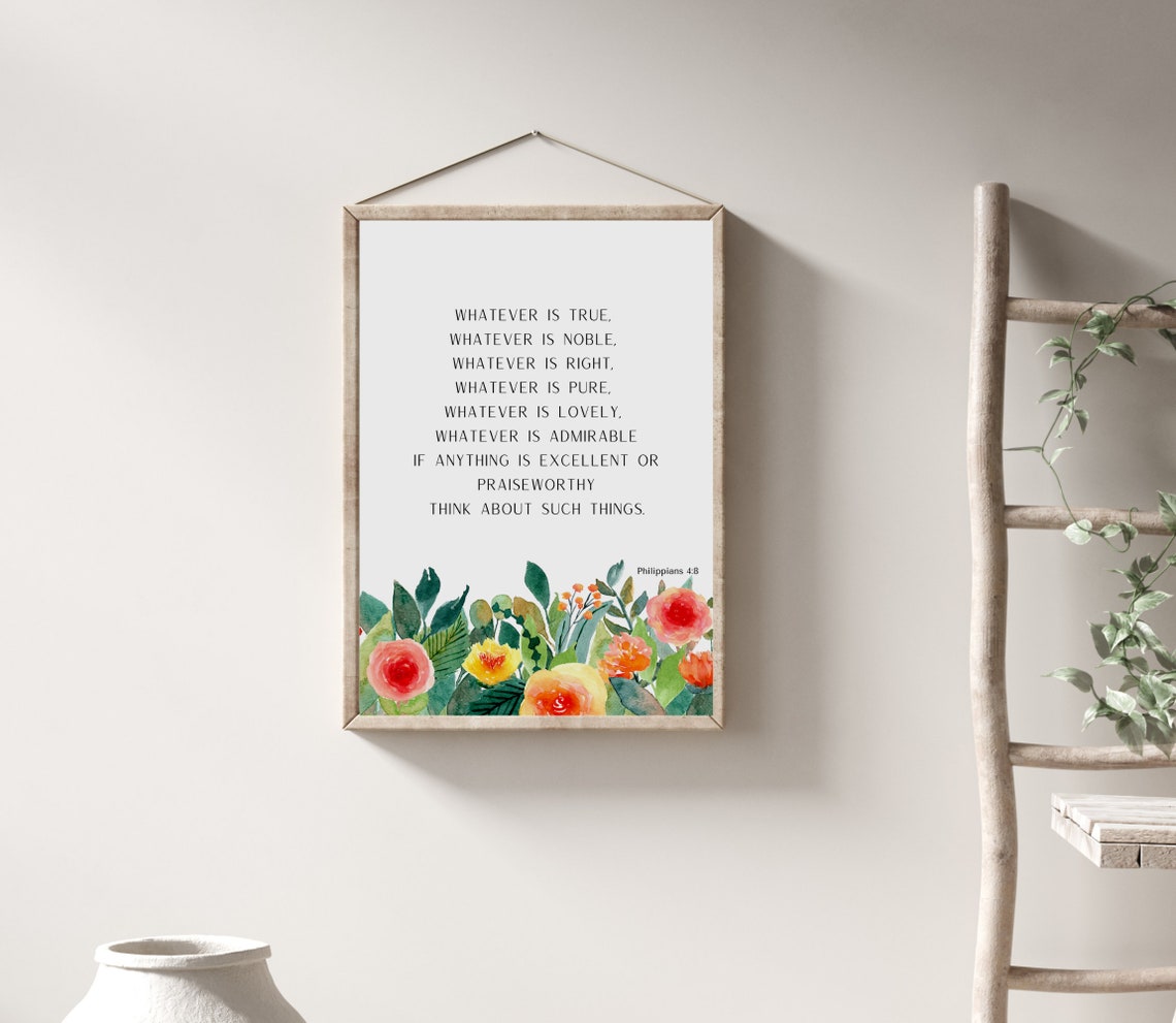 Philippians 4 8 Whatever is True Sign Bible Verse Wall Art Print ...