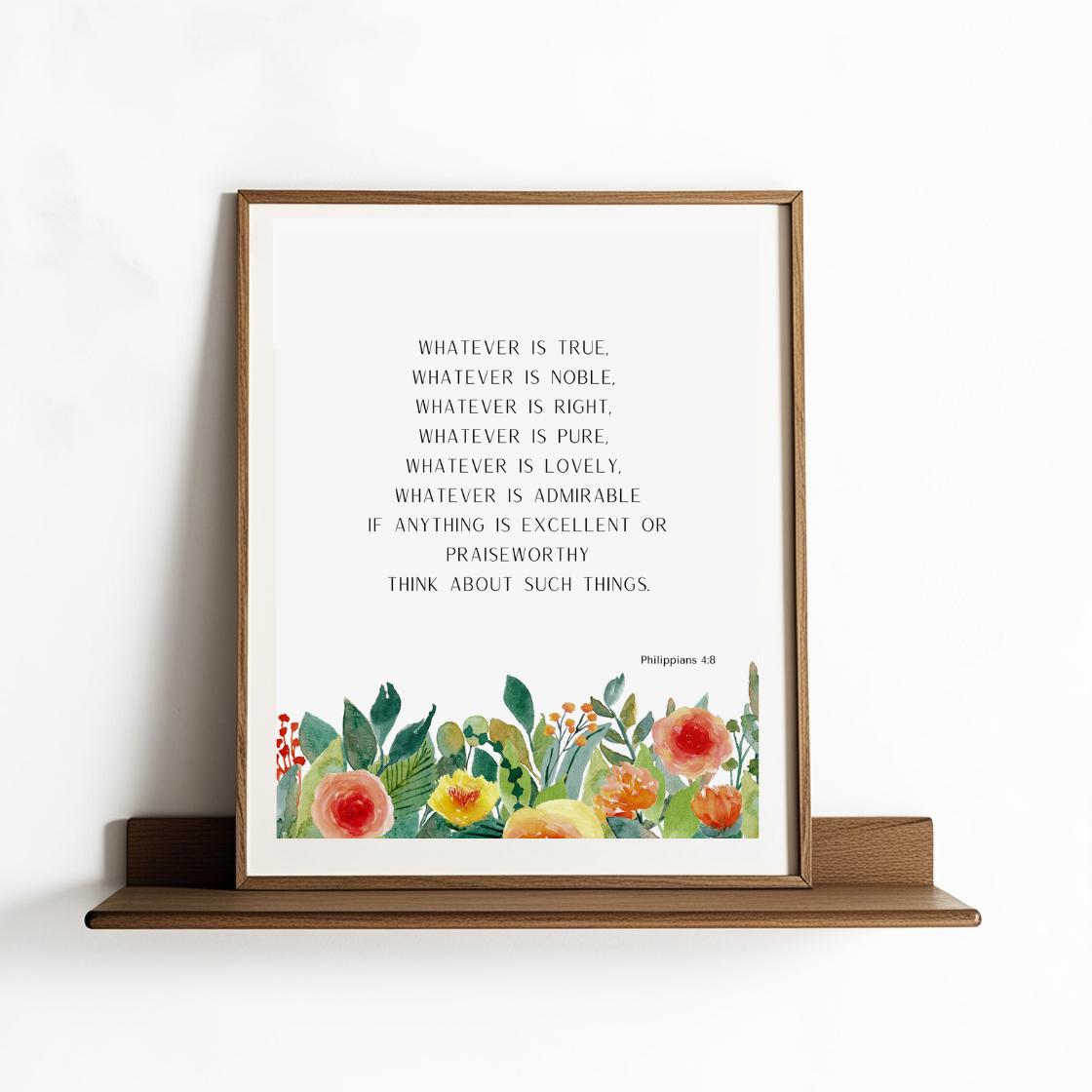 Philippians 4 8 Whatever is True Sign Bible Verse Wall Art Print ...