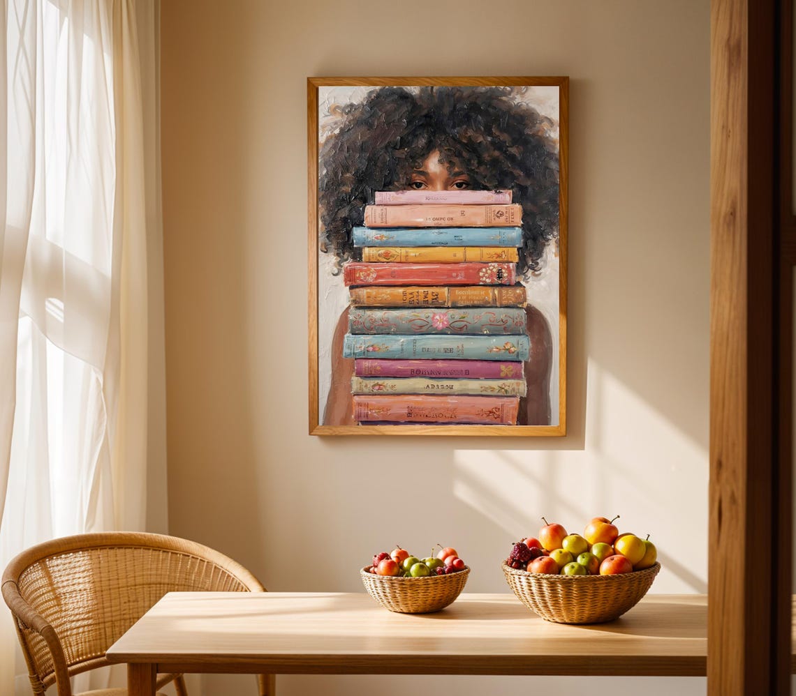 Black Woman Reading Print: Abstract Afro Feminine Art (digital Download ...