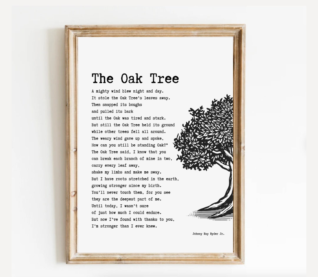Oak Tree Poem Nature Wall Art Inspirational Art Print Digital Tree ...