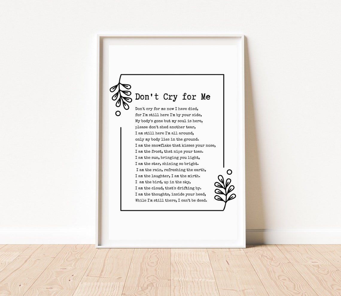 Don't Cry for Me Memorial Poem. Celebration of Life - Etsy