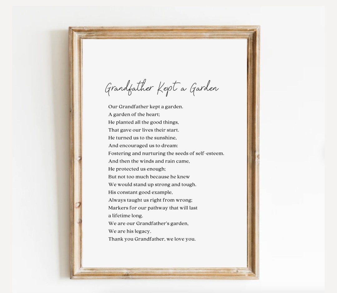 Grandfather Kept a Garden Printable Poem, Digital Download, Grief Quote ...