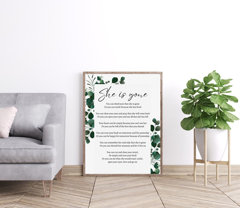 She is Gone | David Harkins Printable Poem, Digital Download, Grief ...