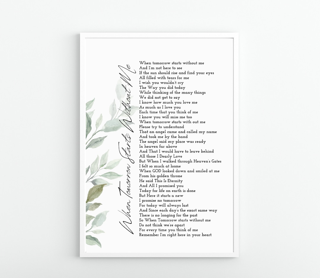 When Tomorrow Starts Without Me Printable Poem, Digital Download, Grief ...