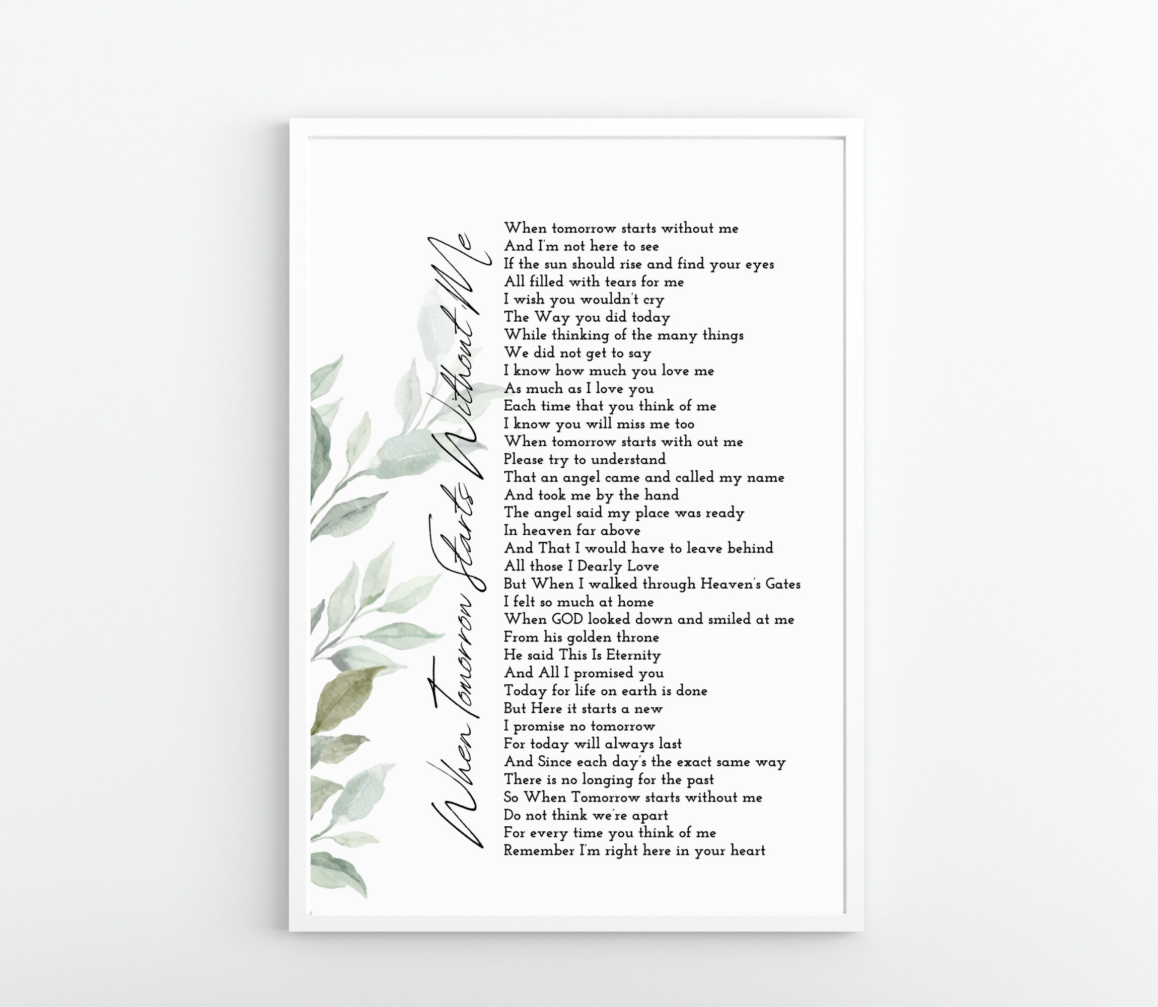 When Tomorrow Starts Without Me Printable Poem Digital - Etsy