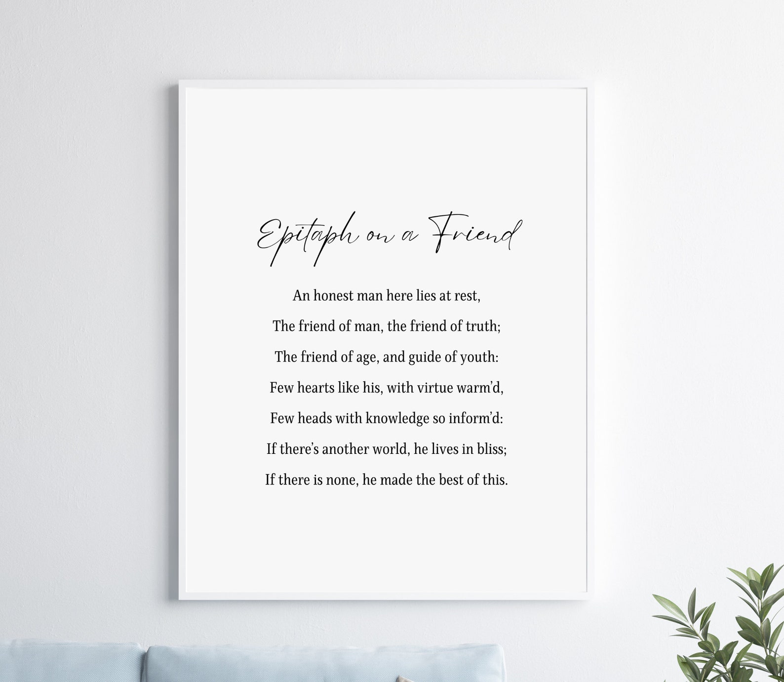Epitaph on a Friend - Robert Burns Poem Print, Celebration of Life Poem ...