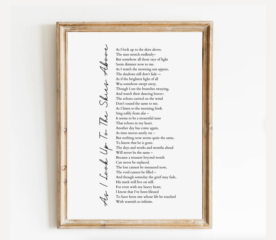 As I Look up to the Skies Above Printable Poem, Digital Download, Grief ...