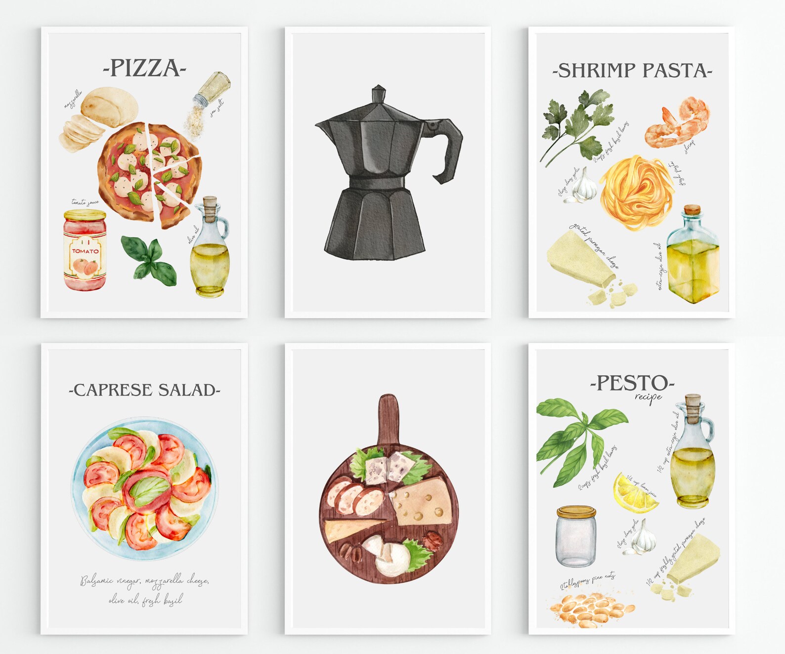 Italian Kitchen Wall Art Prints | Recipe Gallery Set of 8 (digital ...