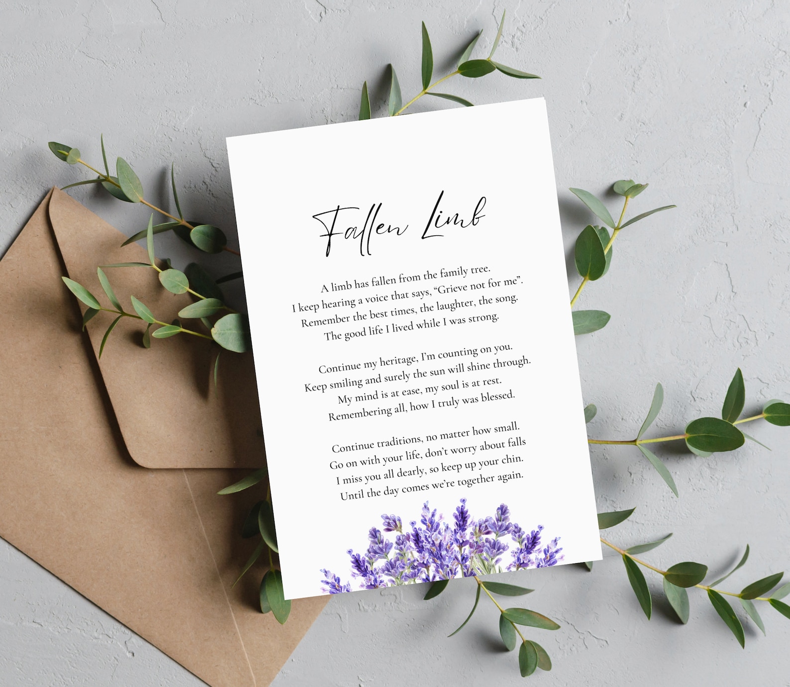 Fallen Limb Memorial Poem. Celebration of Life, Funeral Remembrance ...