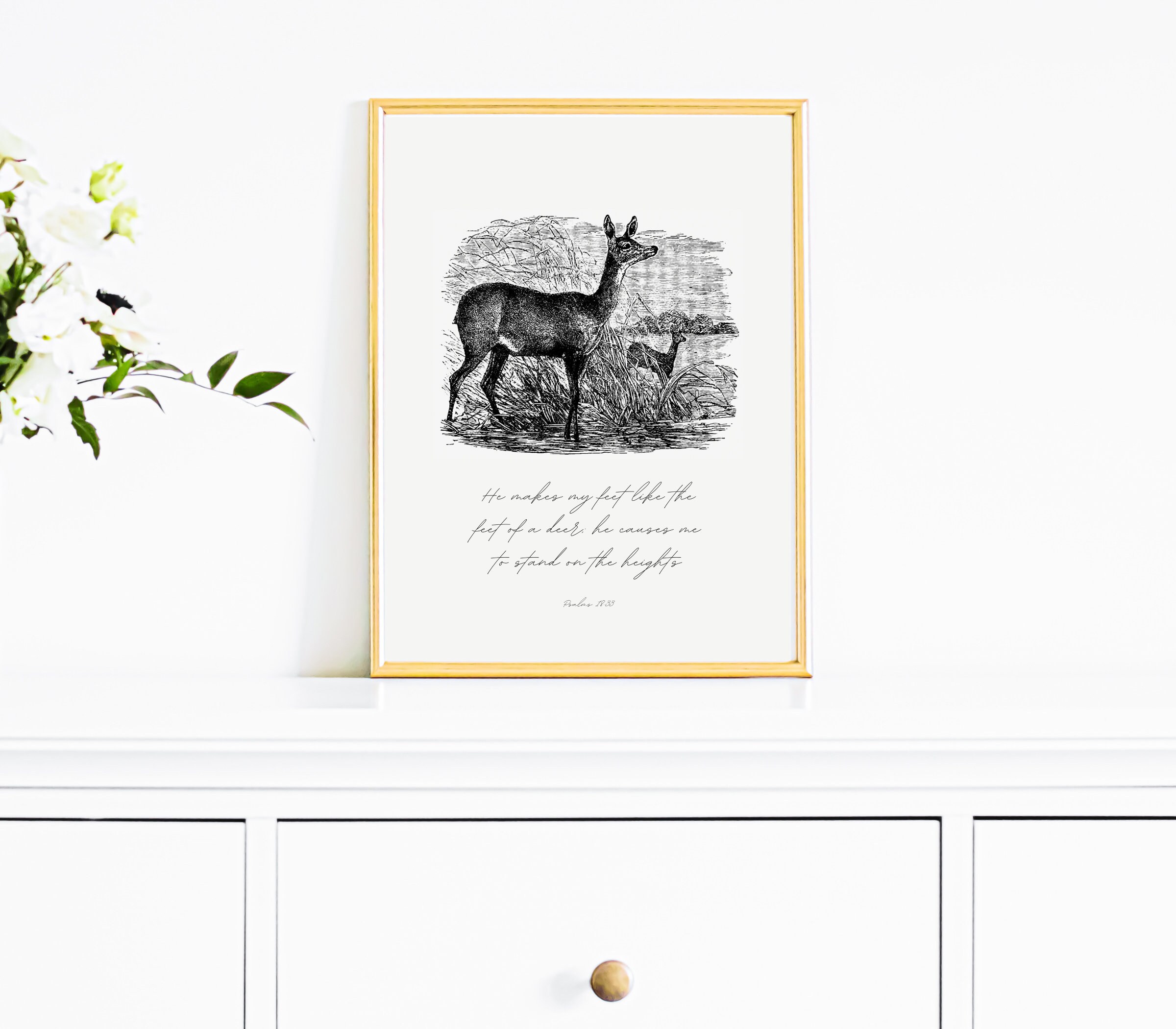Deer Bible Verse Wall Art, Psalm 18, Bible Quote, Psalm Print ...