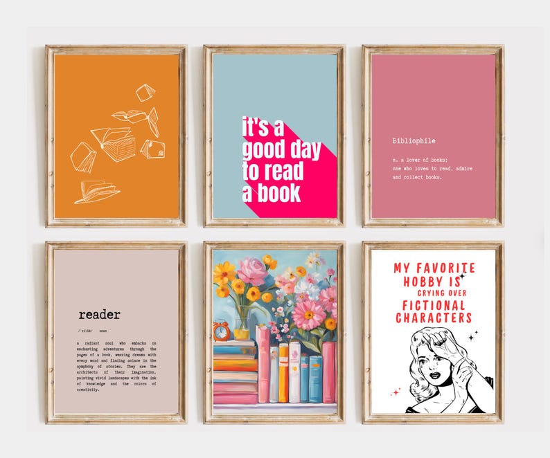 Gallery Wall Set of 14 Prints With Book Quotes, Bookworm Wall Art ...