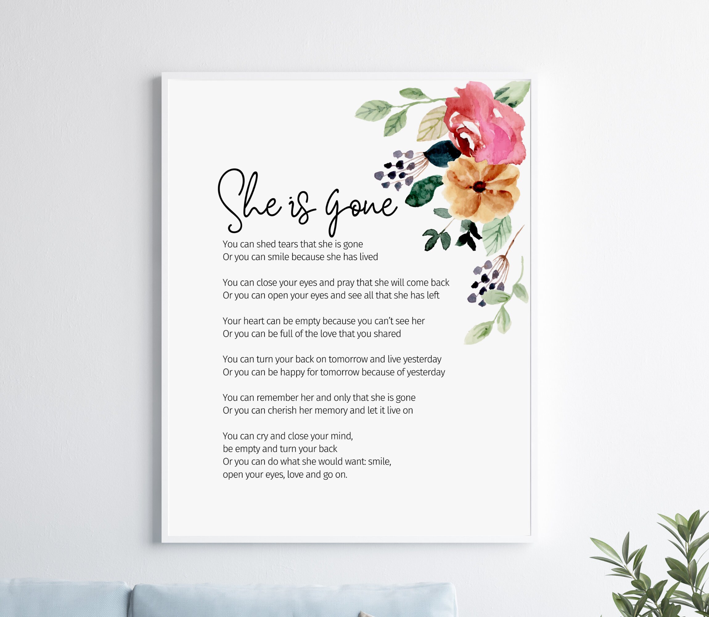 She is Gone | David Harkins Printable Poem, Digital Download, Grief ...
