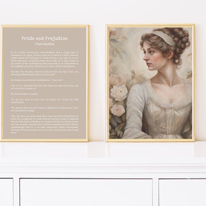 Jane Austen Art Set, Pride and Prejudice Wall Art, Jane Austen Quote ...