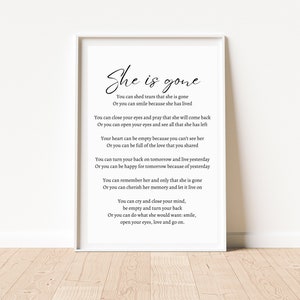 She is Gone | David Harkins Printable Poem, Digital Download, Grief ...
