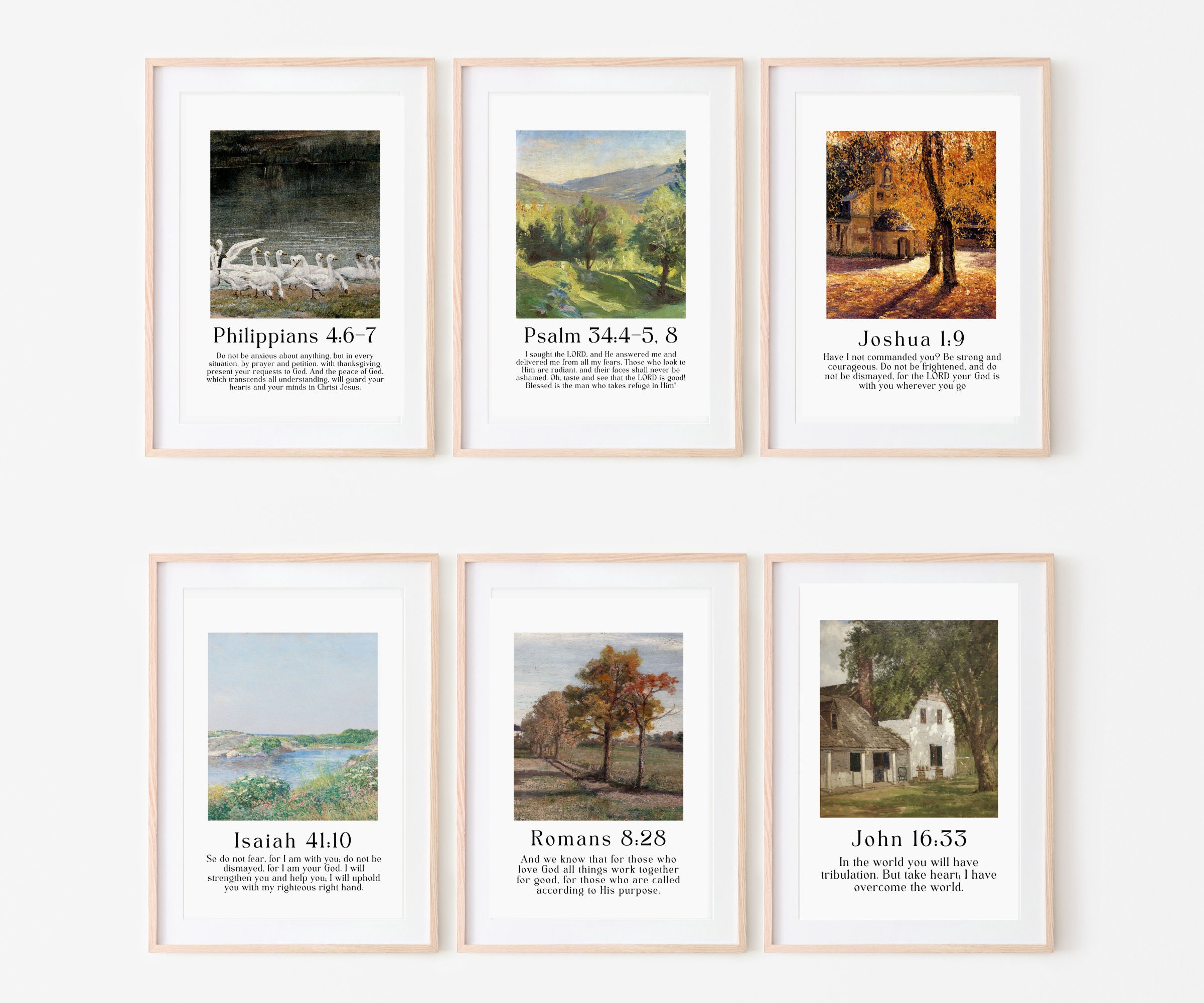 Bible Verse Prints Set of 6 Psalms Vintage Painting PRINTABLE Modern ...