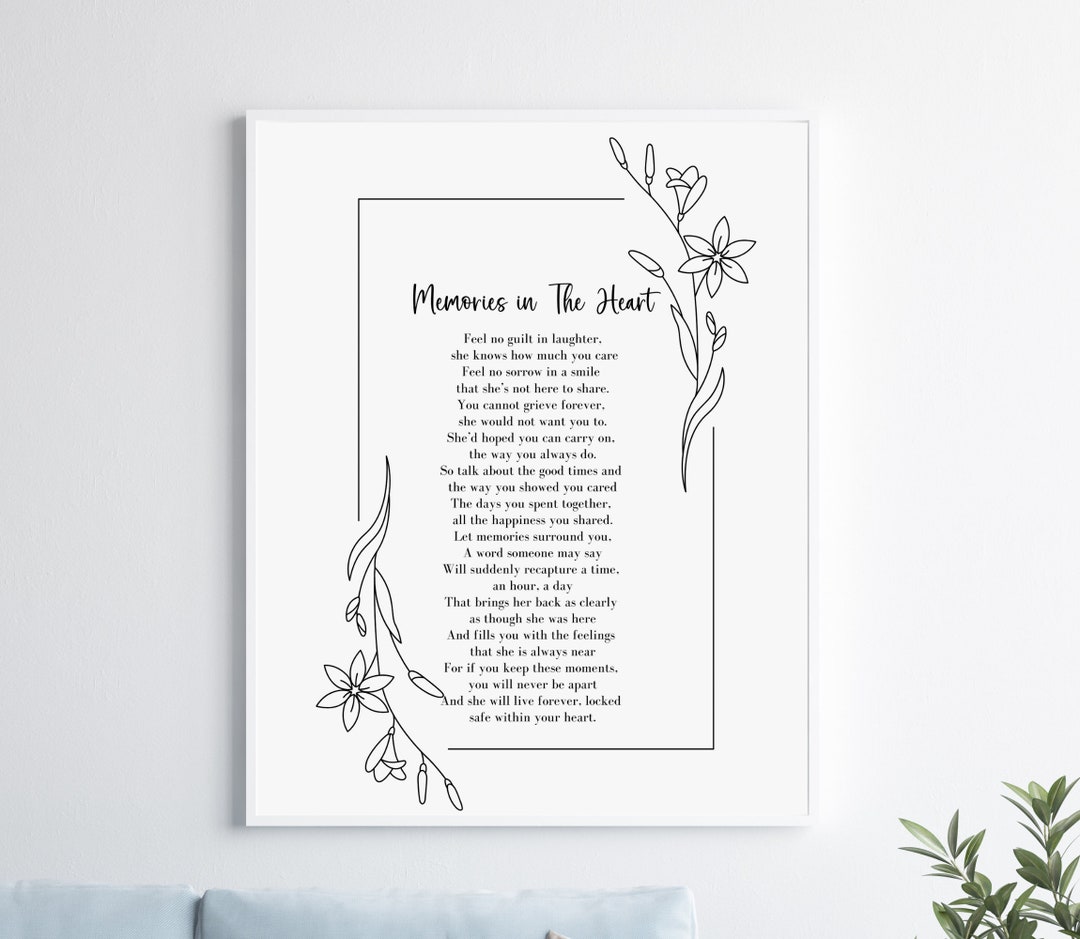 Memories in the Heart Memorial Poem. Celebration of Life, Funeral ...