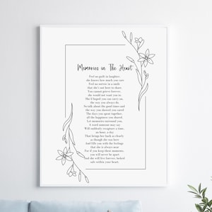 Memories in the Heart Memorial Poem. Celebration of Life, Funeral ...